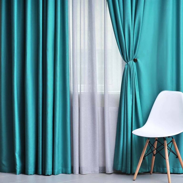 Aqua Blue Curtain Panels 2 Panel Solid Lined Thermal Blackout Grommet