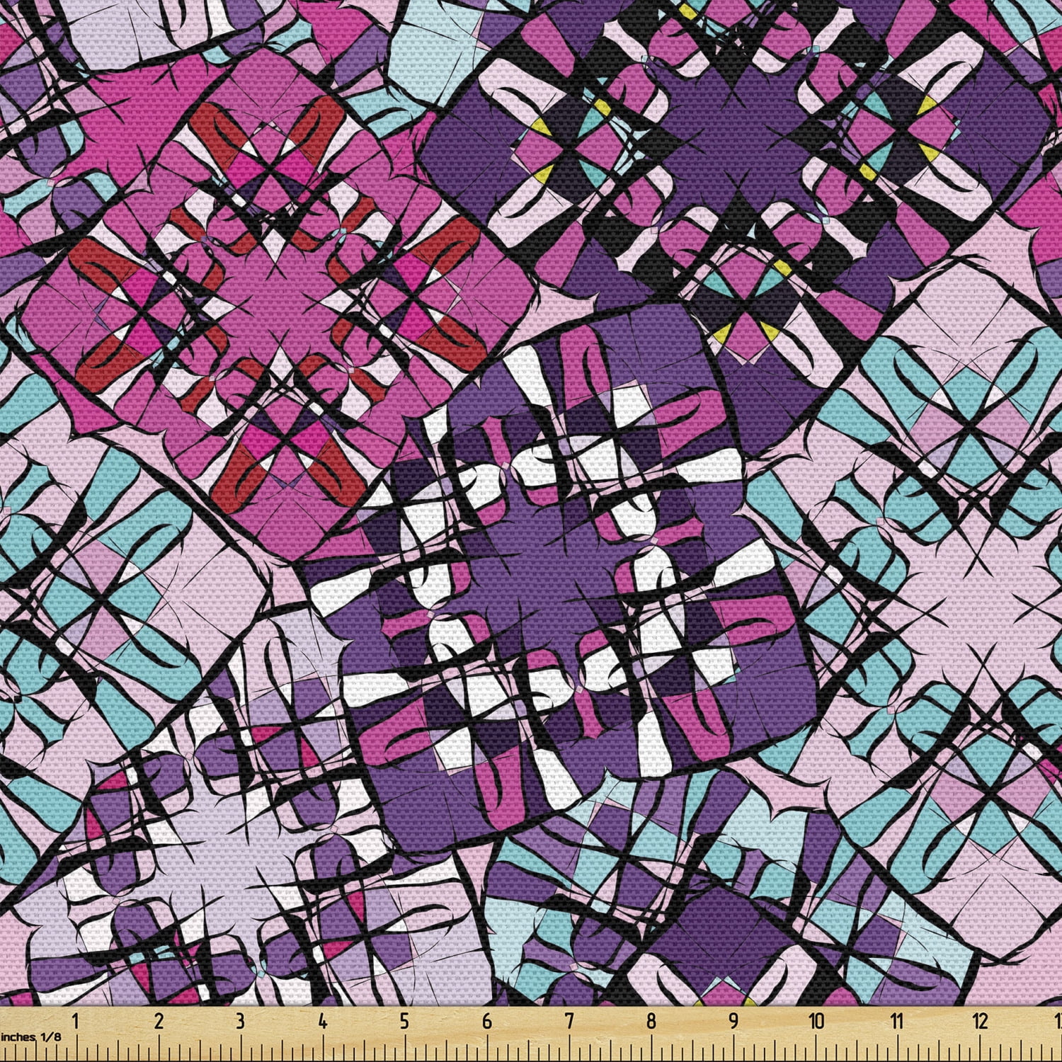 Psychedelic Fabric by the Yard, Funky Geometrical Squares with Grunge ...