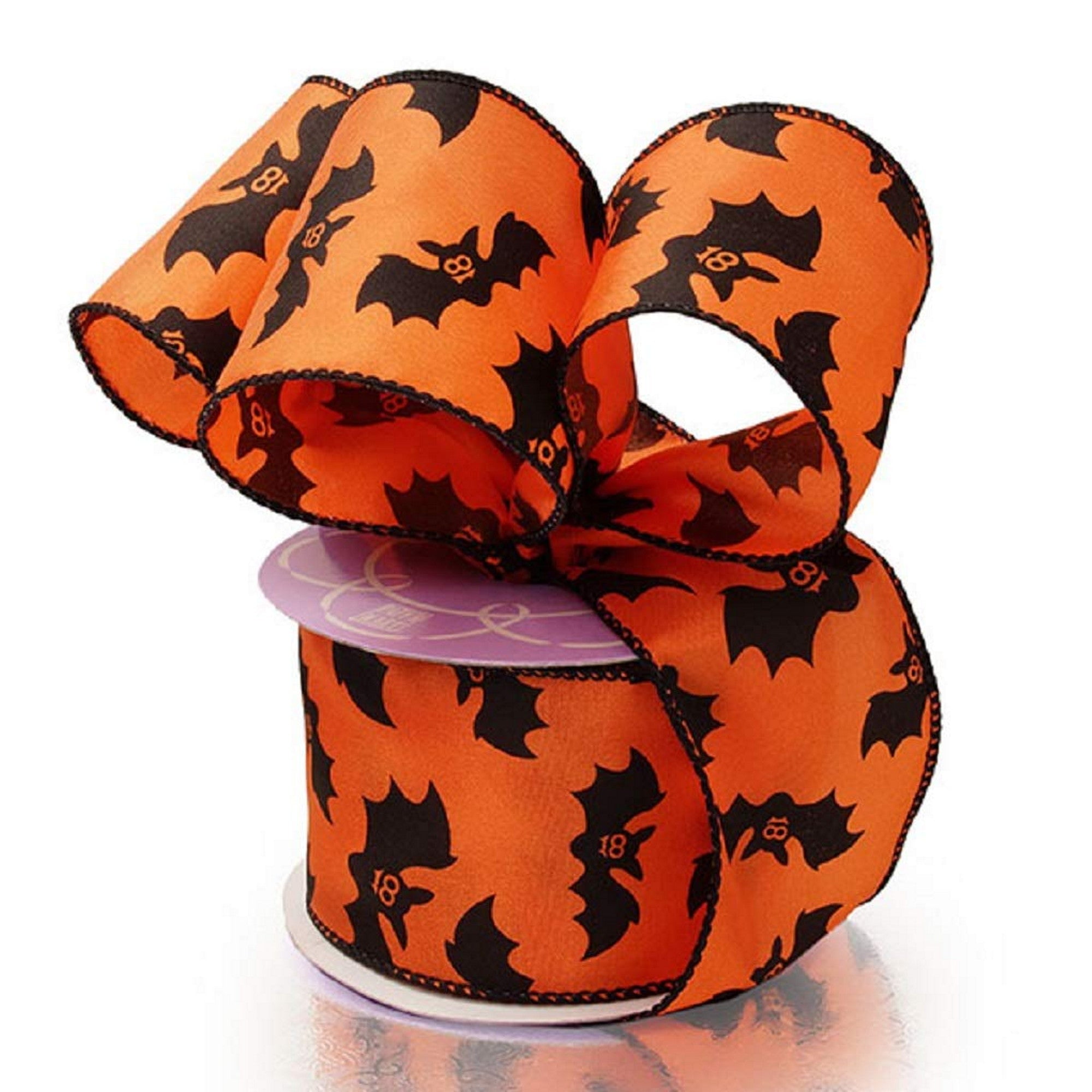 Black Bats on Orange Satin Wired Ribbon - 2 1/2in. x 10 Yards ...