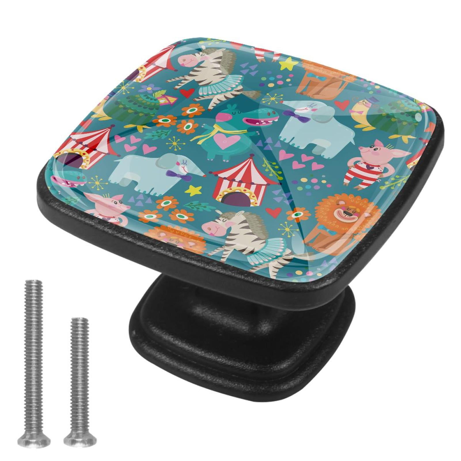 4 Pcs Cabinet Handle Drawer Pulls Blue Funny Circus Animals Knobs with ...
