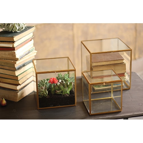 Antique Brass Square Glass Display Boxes, Set of 3 - Walmart.com