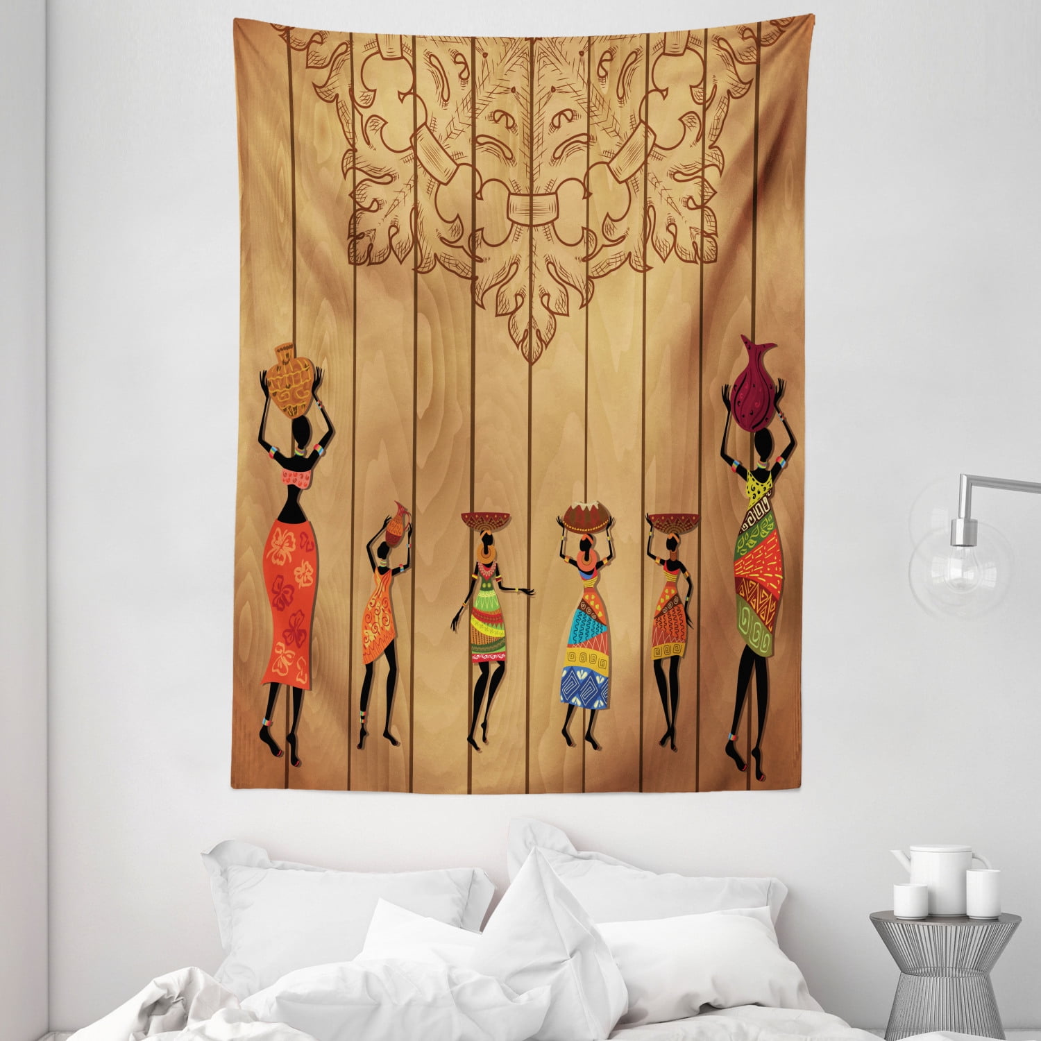 African Tapestry, Ancient African Girl Images on Vintage Wooden Texture ...