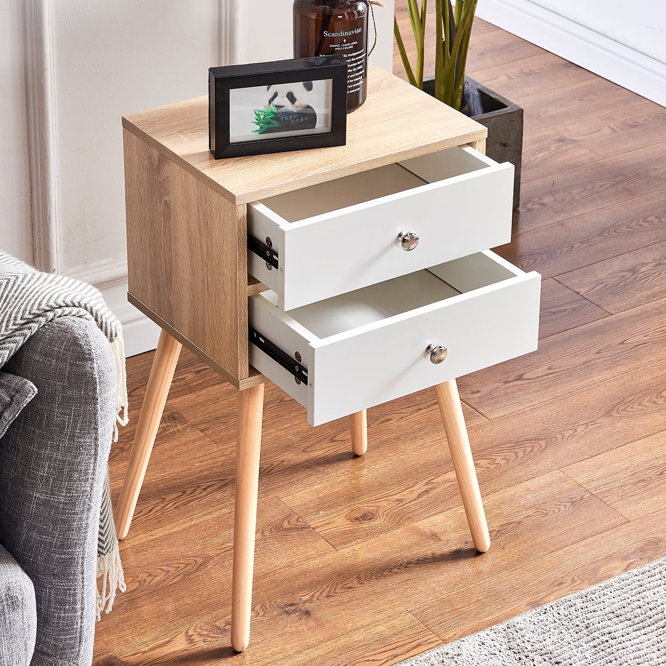 Side Table with 2 Drawer Accent Table End Table，Anti-falling Drawer ...