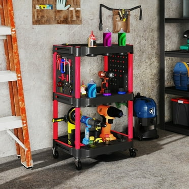 Aukfa 3-Tier Utility Cart with Wheels, Rolling Tool Cart Service Cart ...