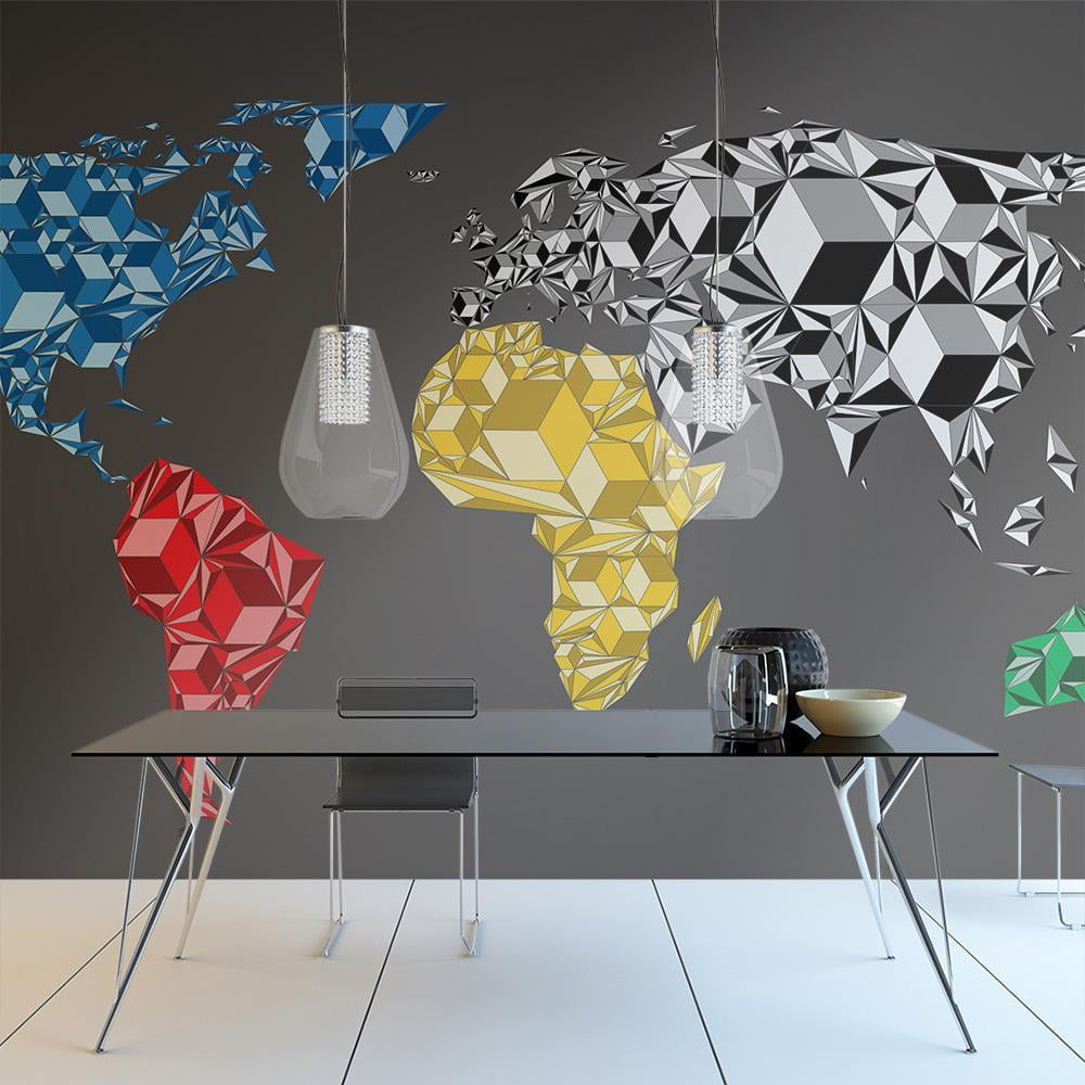 Tiptophomedecor World Map Wallpaper Wall Mural - Geometric Map ...