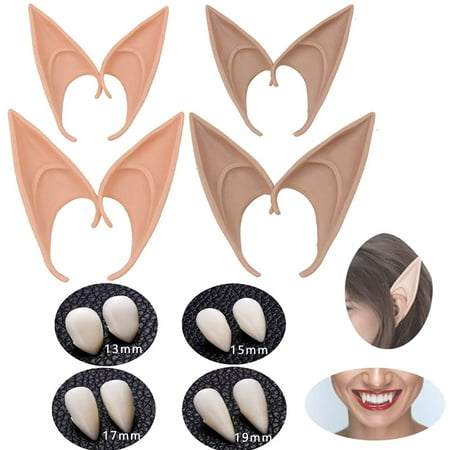 Vampire Teeth Fangs Elf Ears,Halloween Cosplay Dentures,4 Pairs of ...
