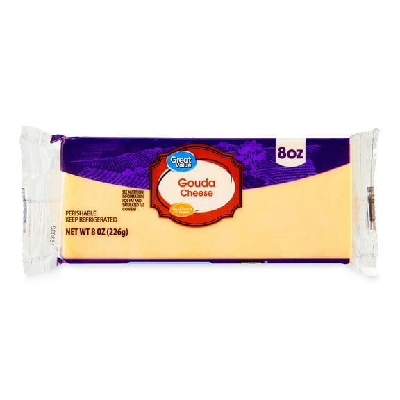 Great Value Deli Style Sliced Gouda Cheese 8 oz Pack, Creamy Semi-Soft ...