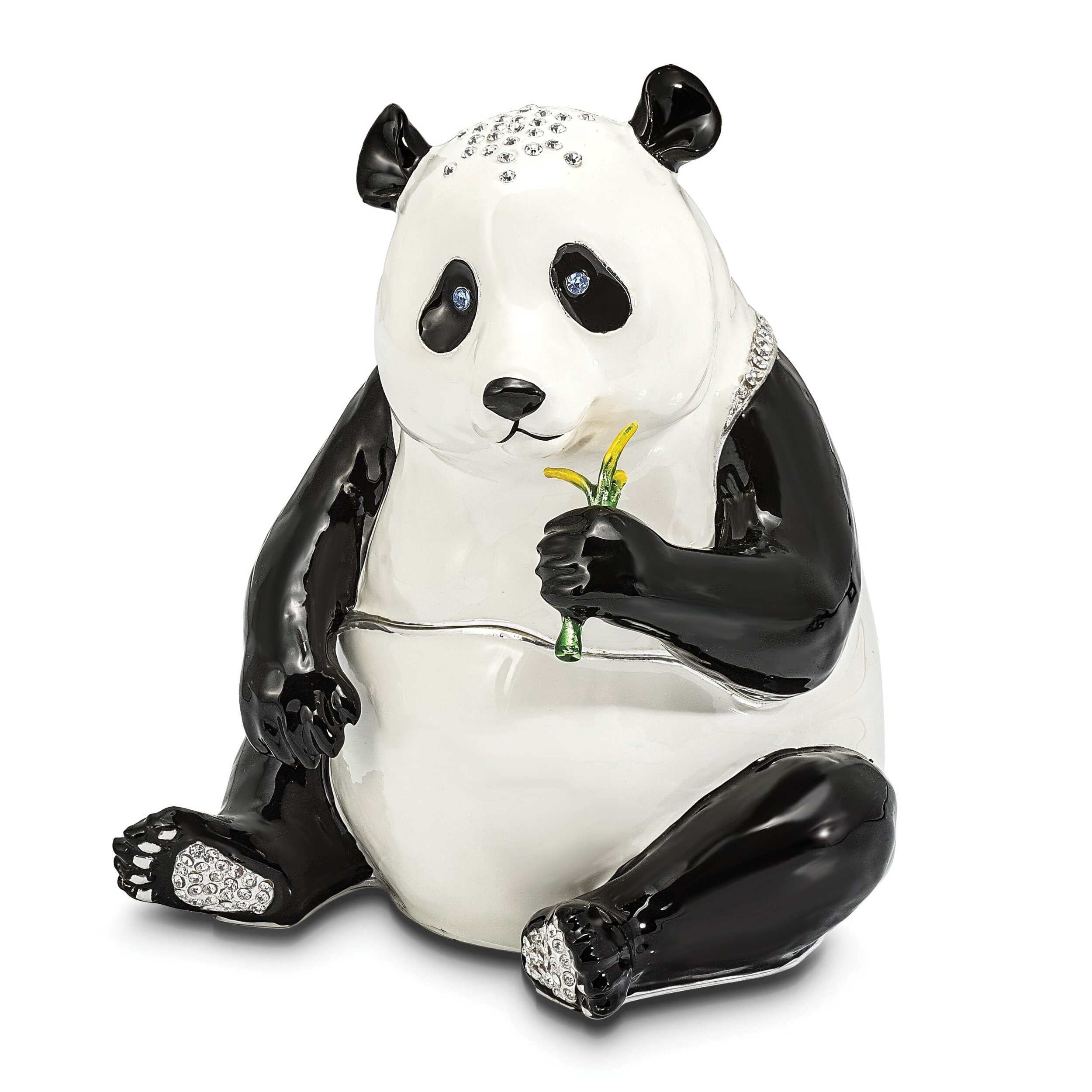 Bejeweled Black White Color Finish MANDA PANDA Large Panda Trinket Box ...