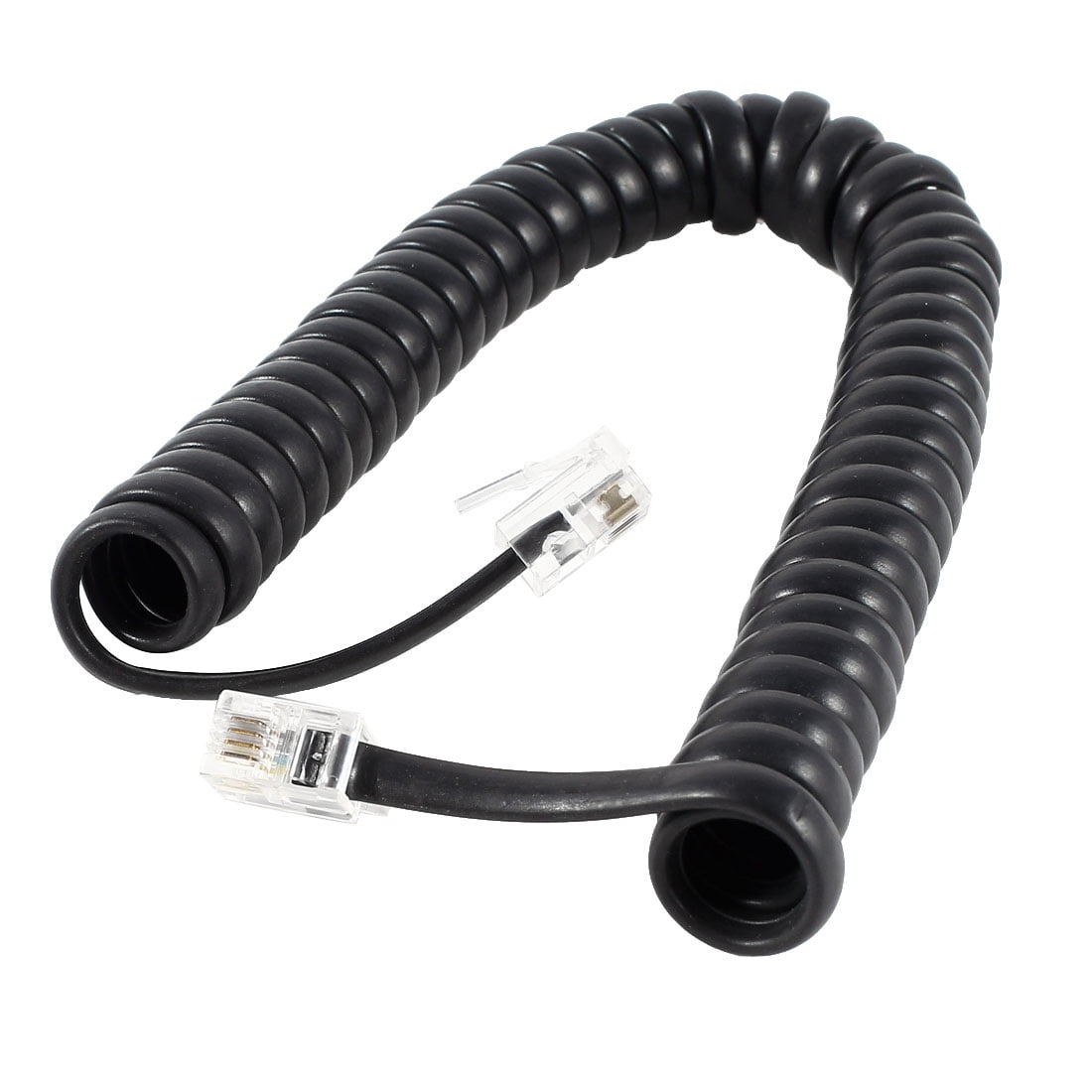 Unique Bargains 2M RJ9 4P4C Plug Coiled Stretchy Telephone Handsets Cable Wire Line Black