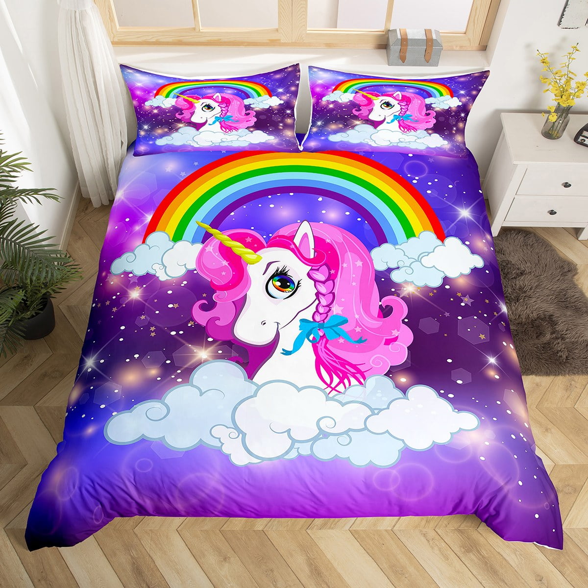 Kids Rainbow Unicorn Bedding Sets for Girls Full,Kawaii Duvet Cover ...