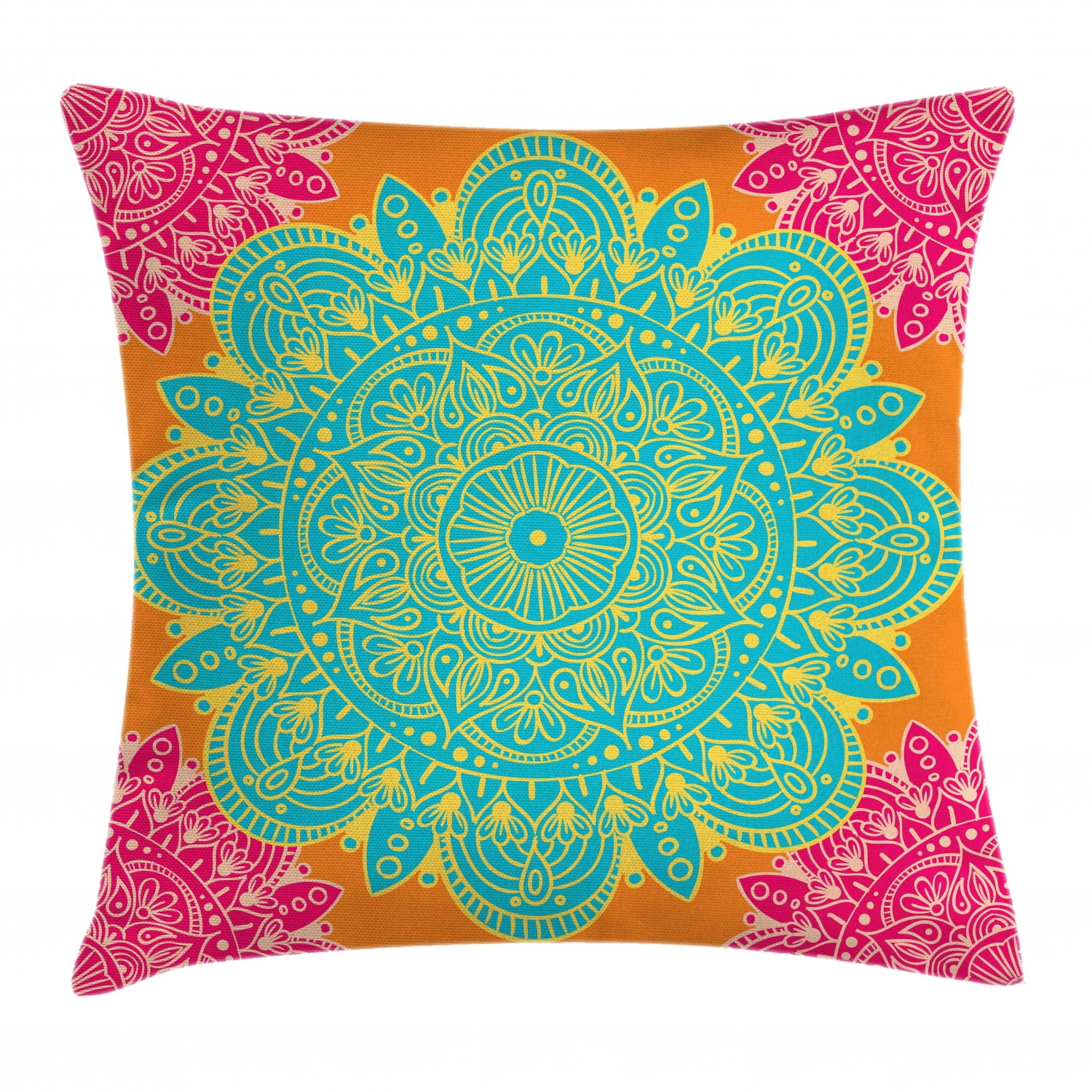 Mandala Throw Pillow Cushion Cover, Stylized Eastern Motif with ...