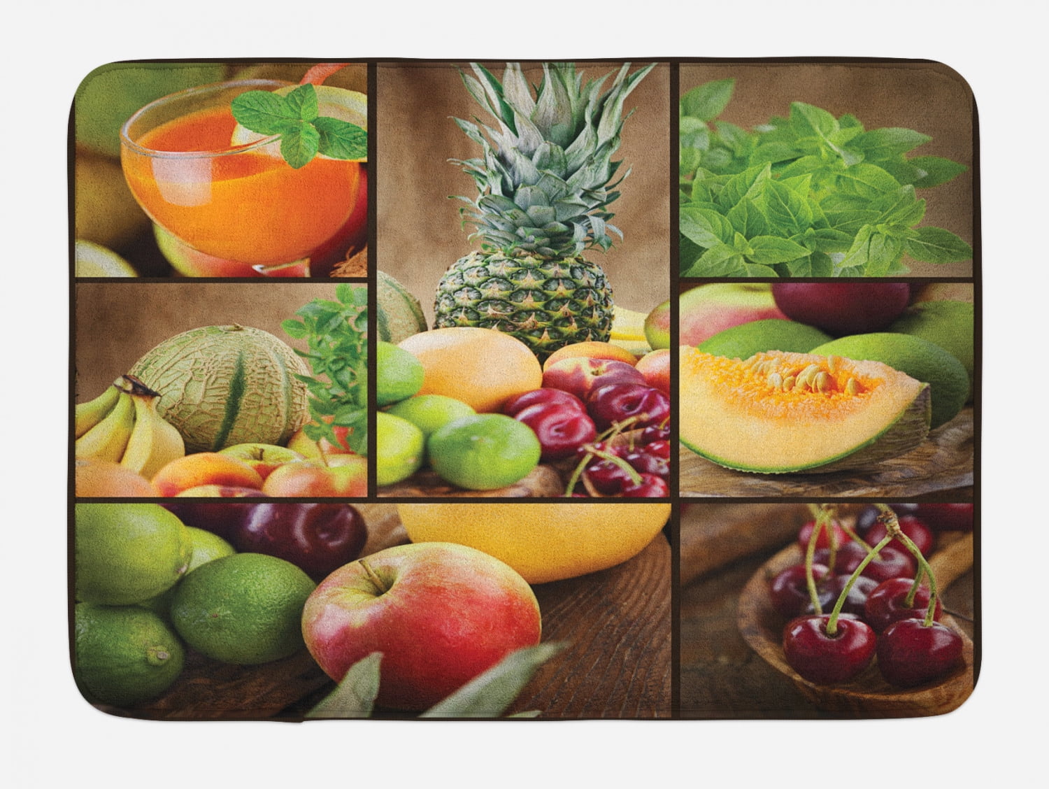 Nature Bath Mat, Fruits Salad Themed Watermelon Pineapple Apple ...