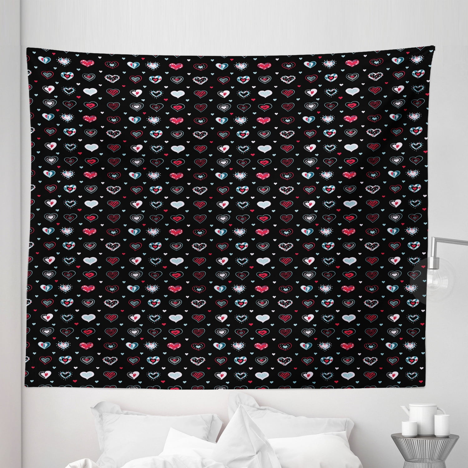 Love Tapestry, Valentine's Day Themeds Love Hand Drawn Heart Pattern ...