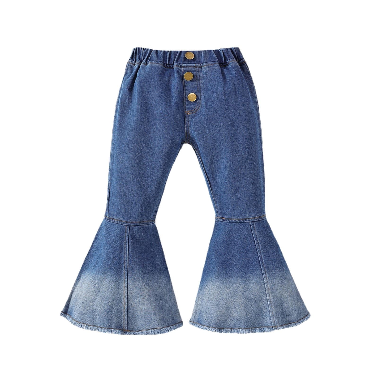 Click here for Wrkekc Toddler Girls Denim Flare Pants Button-Acce... prices