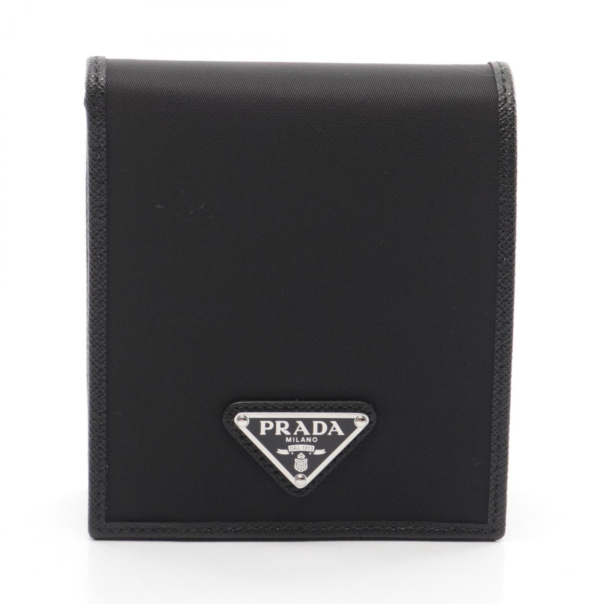 Pre-Owned PRADA TESSUTO+SAFFIAN Bi-fold Wallet Nylon Saffiano Leather ...