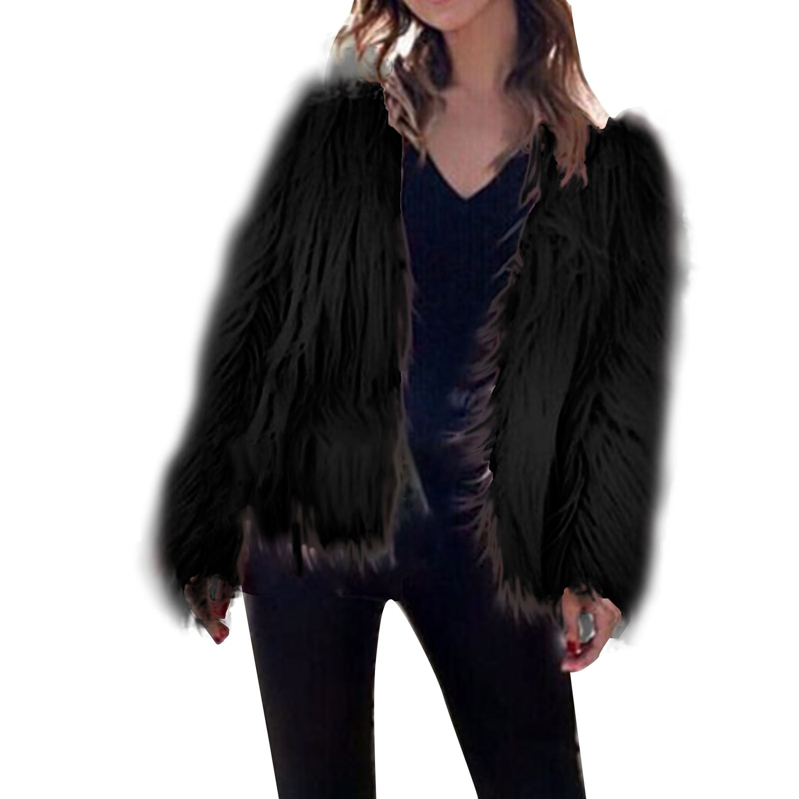 Click here for Clearance! Mifelio Faux Fur Coat Womens Solid Colo... prices