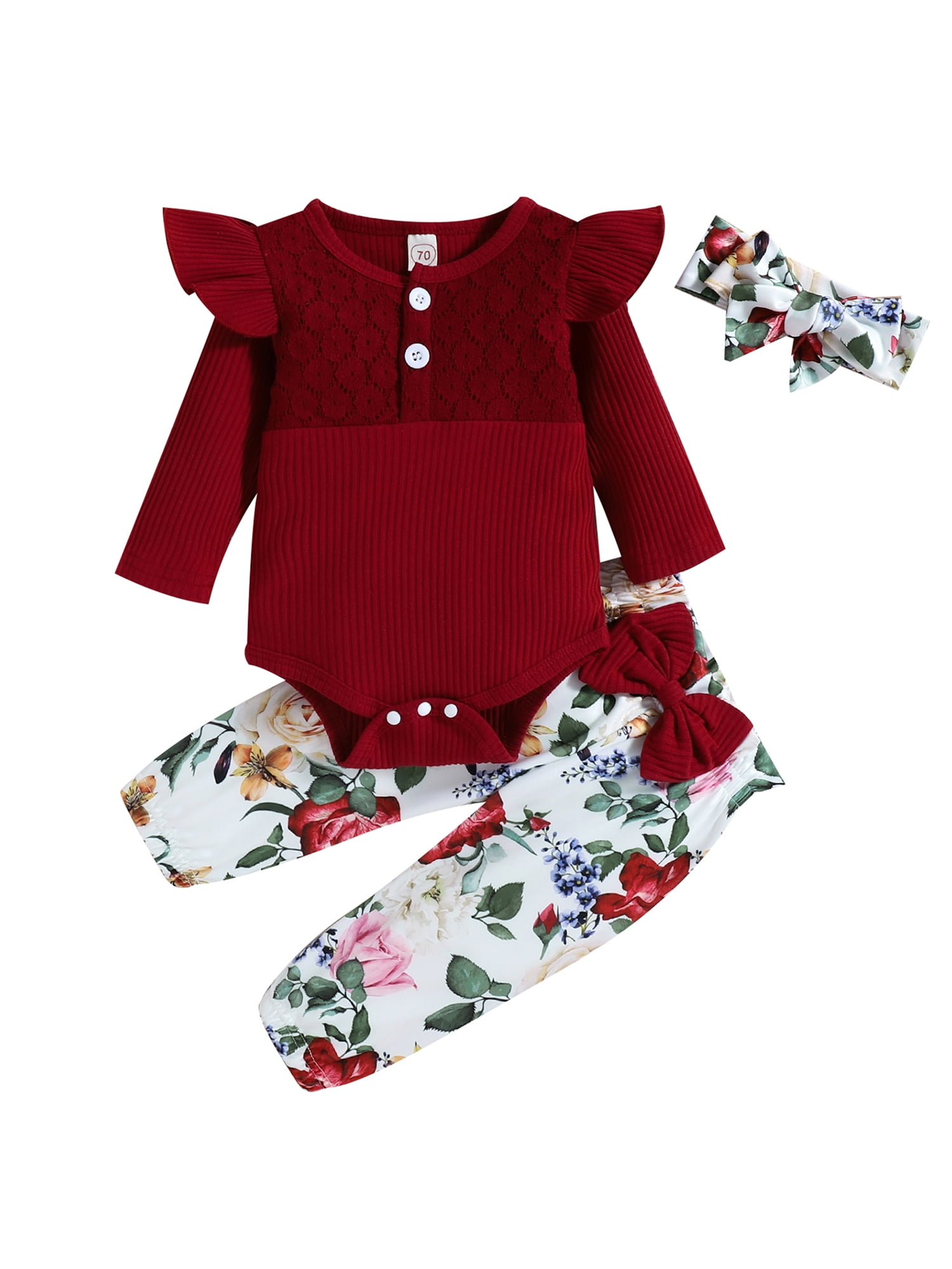 Tregren Newborn Baby Girl Clothes Spring Fall Outfits Ribbed Romper Top ...