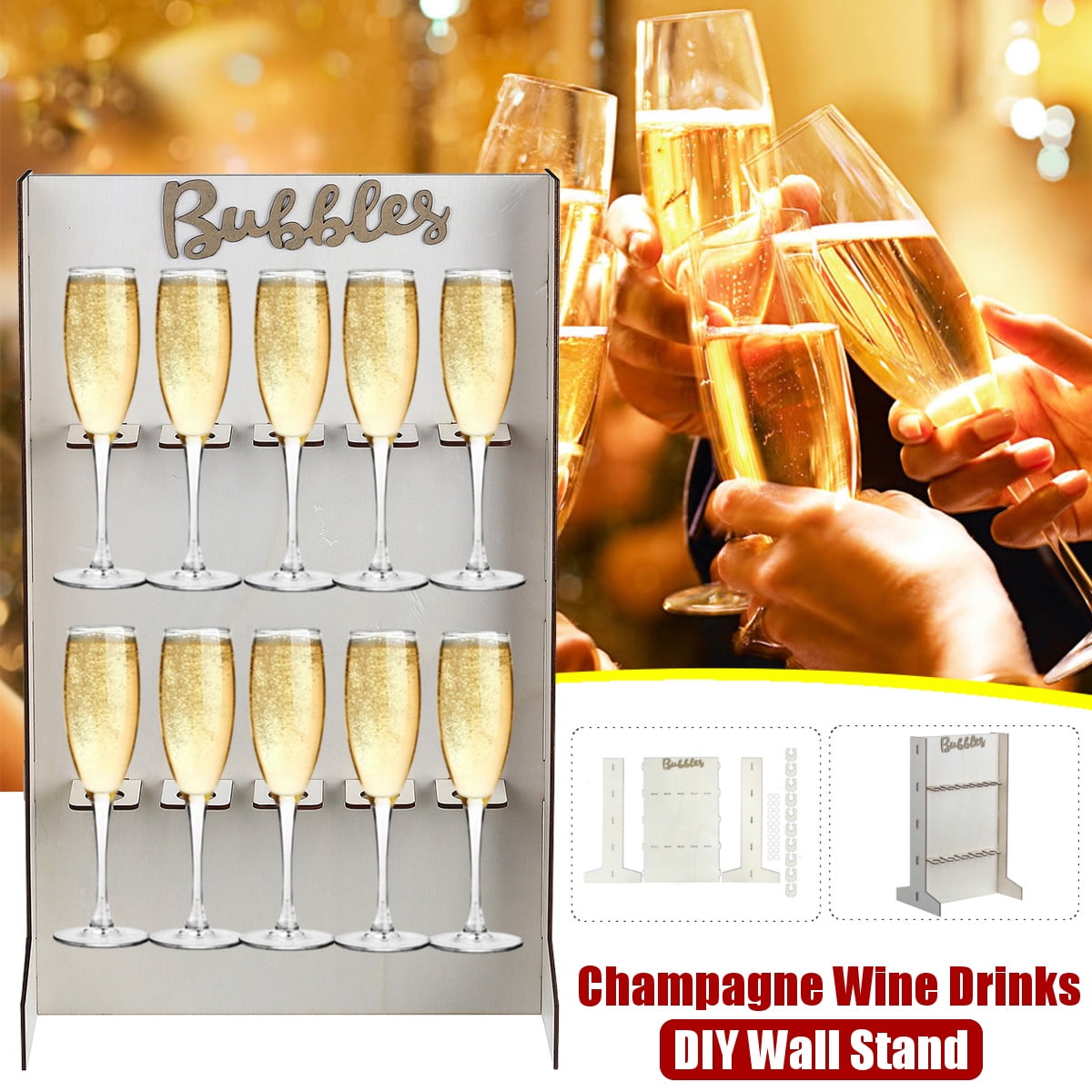 DIY Wooden Champagne Wall Stand Table Holder Home Party Wedding Decor ...