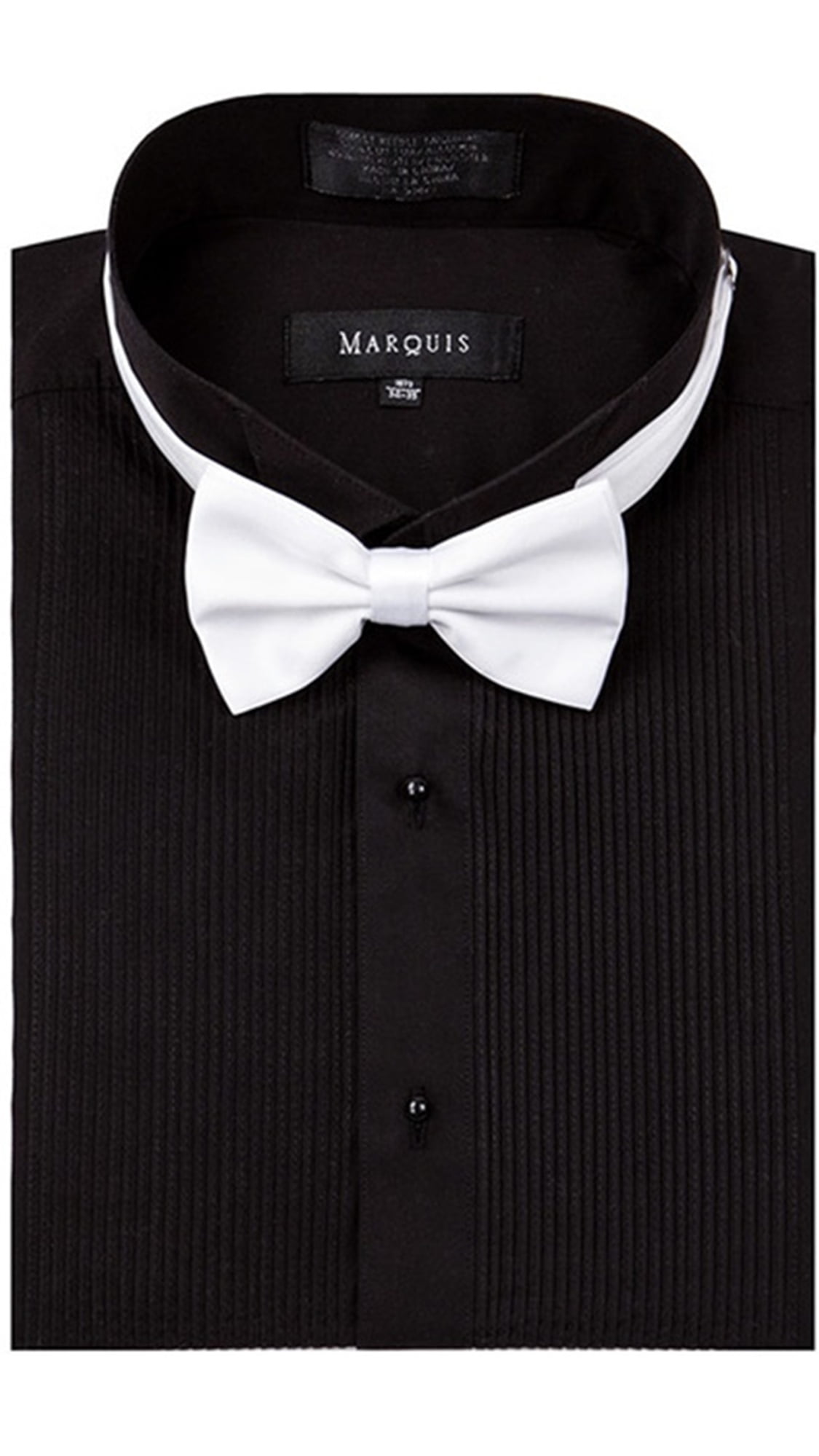 Marquis Men's Black Regular Fit Tuxedo Dress Shirt with White Bow Tie ...