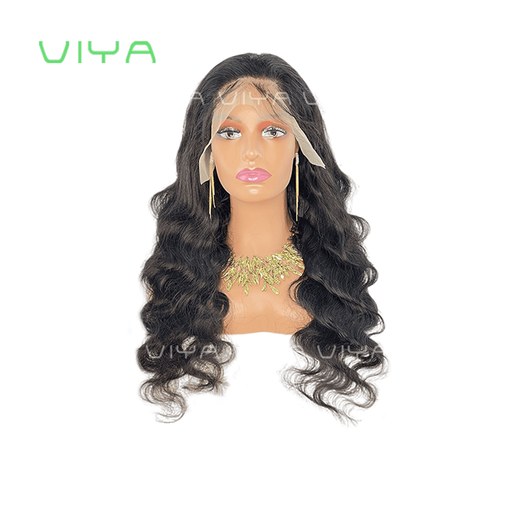 VIYA Body Wave Lace Front Wig Caps Human Hair Natural Black 13x4 ...