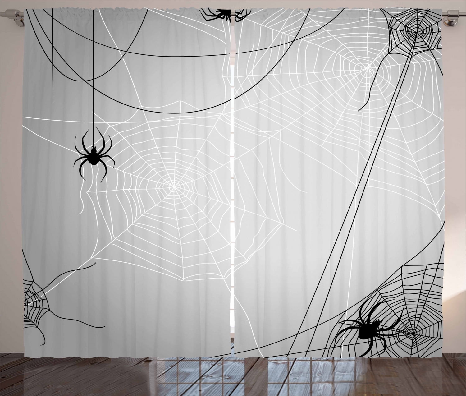 Spider Web Curtains 2 Panels Set, Spiders Hanging from Webs Halloween ...