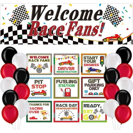 40 Pieces Race Car Party Decoration Set Welcome Race Fans Banner and ...