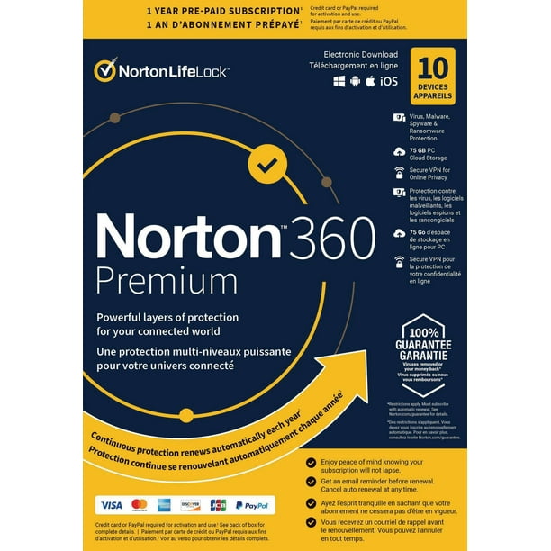 NORTON 360 PREMIUM 10 DEVICE 1-Year Subscription with Auto Renewal ...