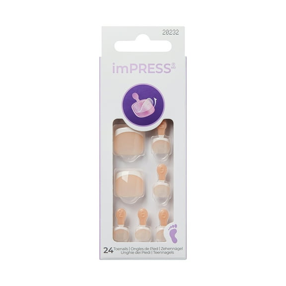 KISS imPRESS Press-On Toenails, Neutral, PureFit Short Silver Squoval ...