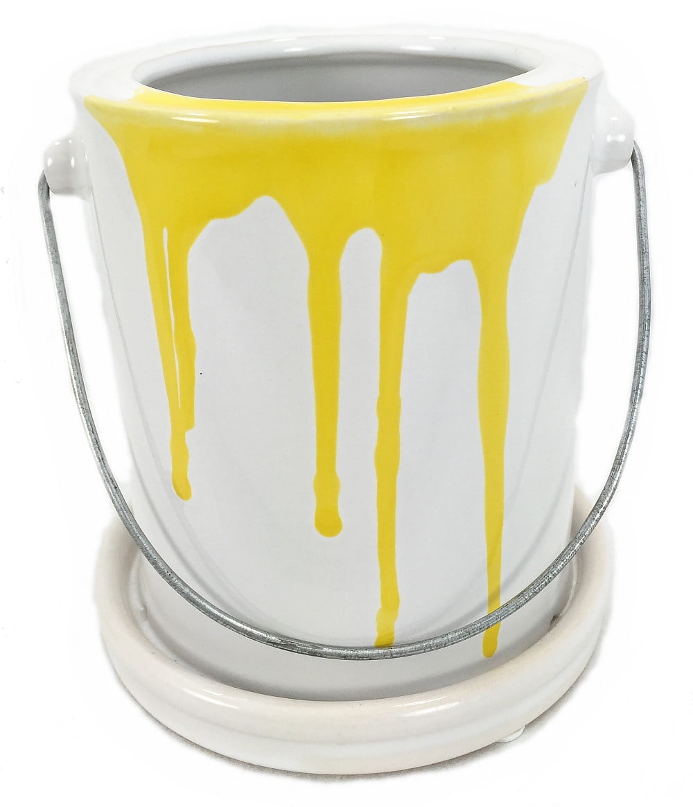 Glazed Ceramic Paint Can Pot/Saucer - Yellow - 6 1/4" x 6" + Felt Feet ...