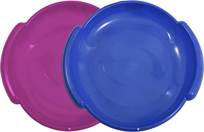 Superio Round Saucer Snow Sled, Blue and Fuchsia 2 Pack Spiral Plastic ...
