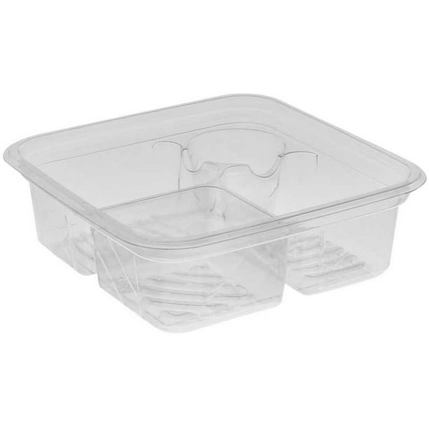 Pactiv Clear Recycled Plastic Square 3 Compartment plus Dip Cup Takeout ...
