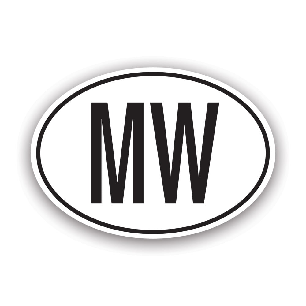 MW Malawi Country Code Oval Sticker Decal - Self Adhesive Vinyl ...