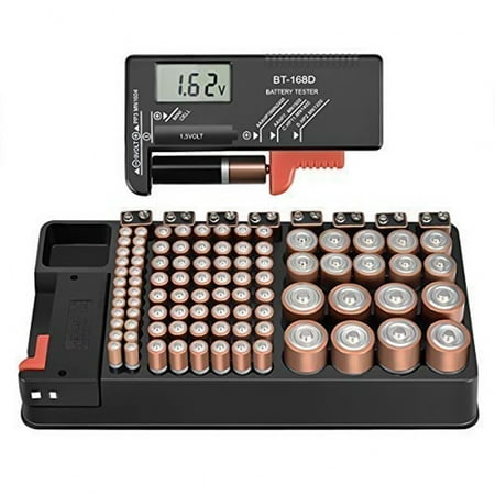 Battery Organizer Storage Case Holder with Tester Voltage Digital ...