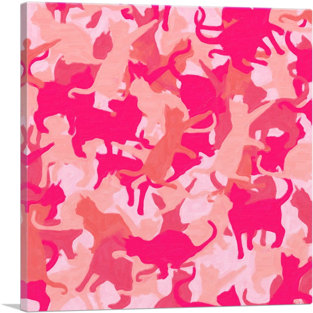 ARTCANVAS Light Pink Camo Camouflage Cat Kitten Pattern Canvas Art ...