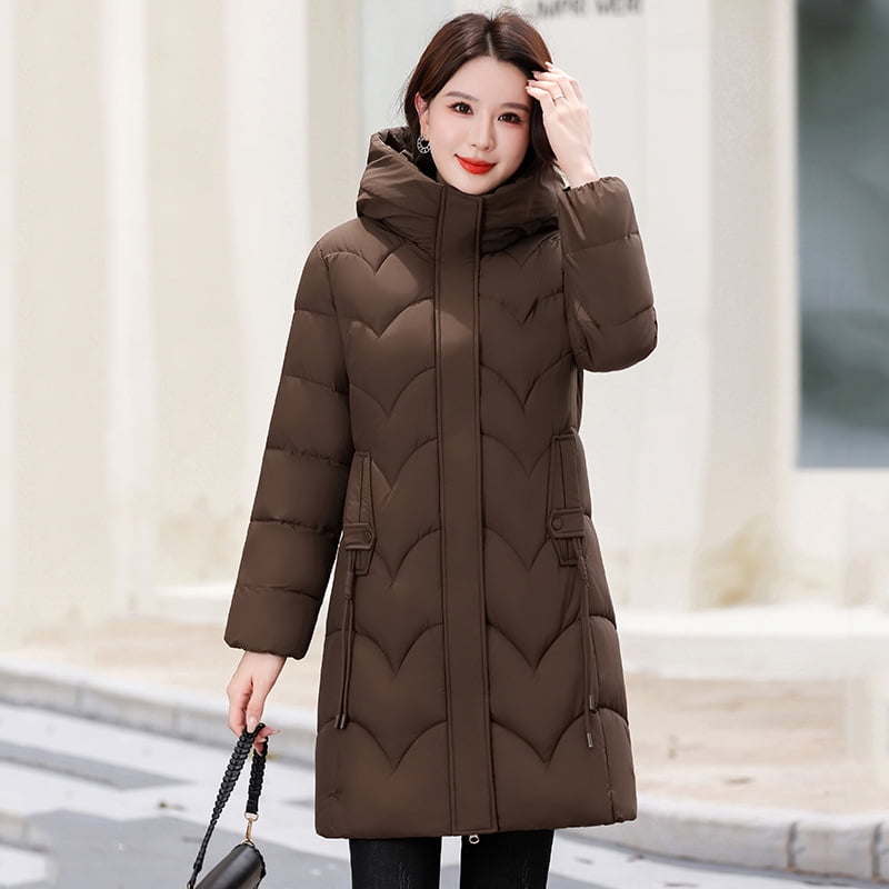 Women's slim-fit cotton jacket mid-length winter thickened slim-fit ...