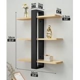 Gronda Nature and Black Floating Shelves for Wall Mounted, 3 Tier Pine ...