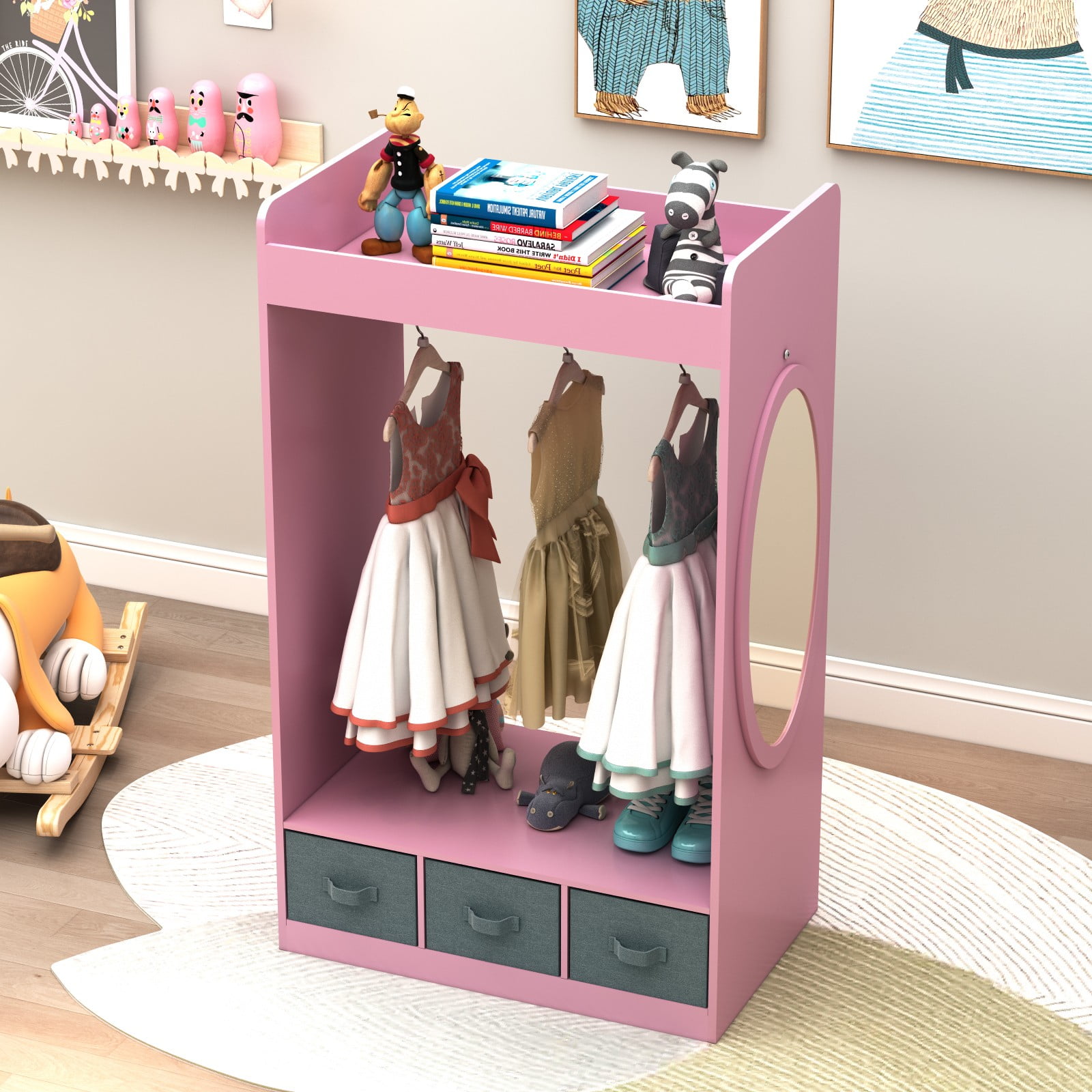 Winado Freestanding Closet Storage Organizer for Kids, Wooden Garment ...