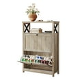Dextrus Shoe Cabinet with 2 Flip Drawers & Open Shelves, Modern ...