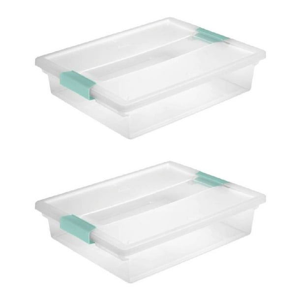 Sterilite Large Clip Box Storage Container Plastic Aqua Latches Clear ...
