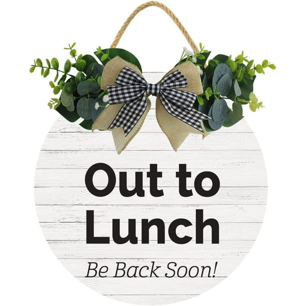 Eveokoki 11" Lunch Sign, Out To Lunch Be Back Soon Wood Door Sign For ...