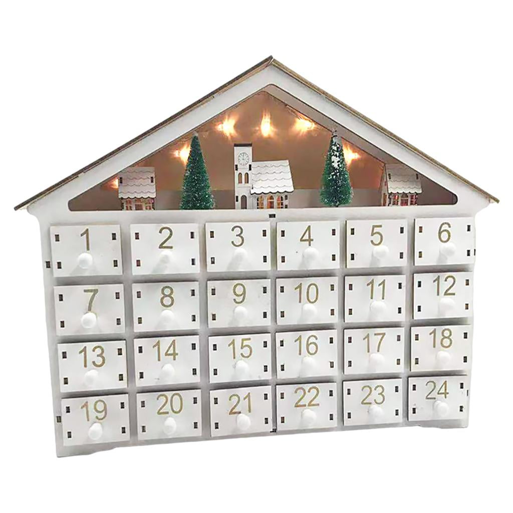 Refillable Christmas Wooden Advent Calendar 24 Drawers Table Decor LED ...