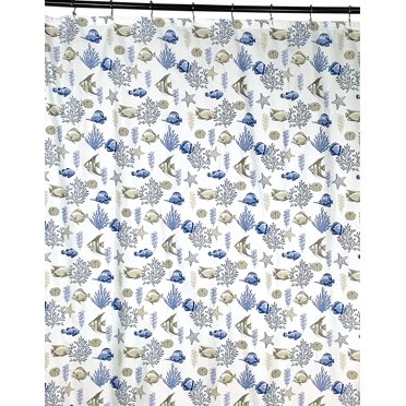 Serafina Home Coastal Shells Fabric Shower Curtain for Bathroom ...