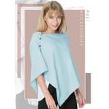 PULI Women's Versatile Knitted Scarf Poncho Sweater with Buttons Light ...