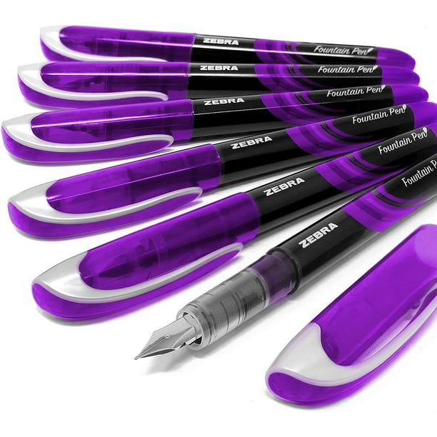 Zebra Fuente - Disposable Fountain Pen - Purple Ink - Pack of 6 ...