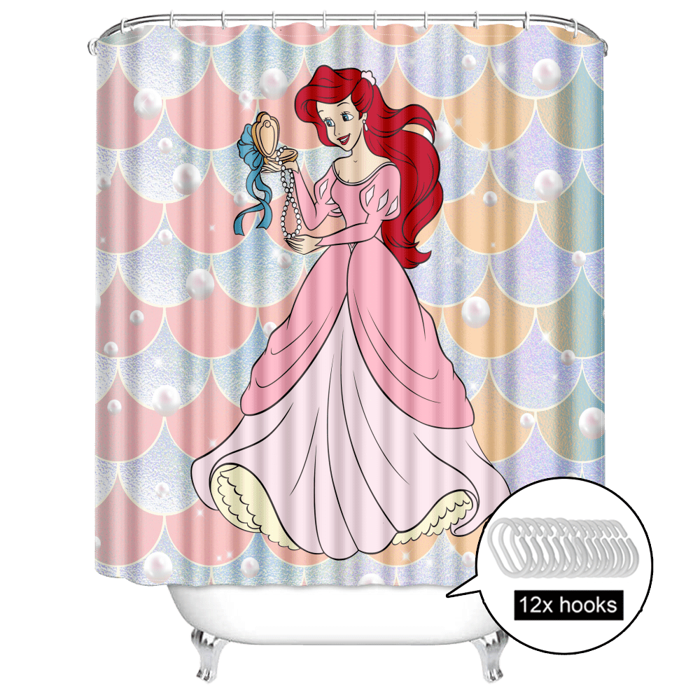 The Little Mermaid Shower Curtain Cloth Fabric Bathroom Decor Set With Hooks