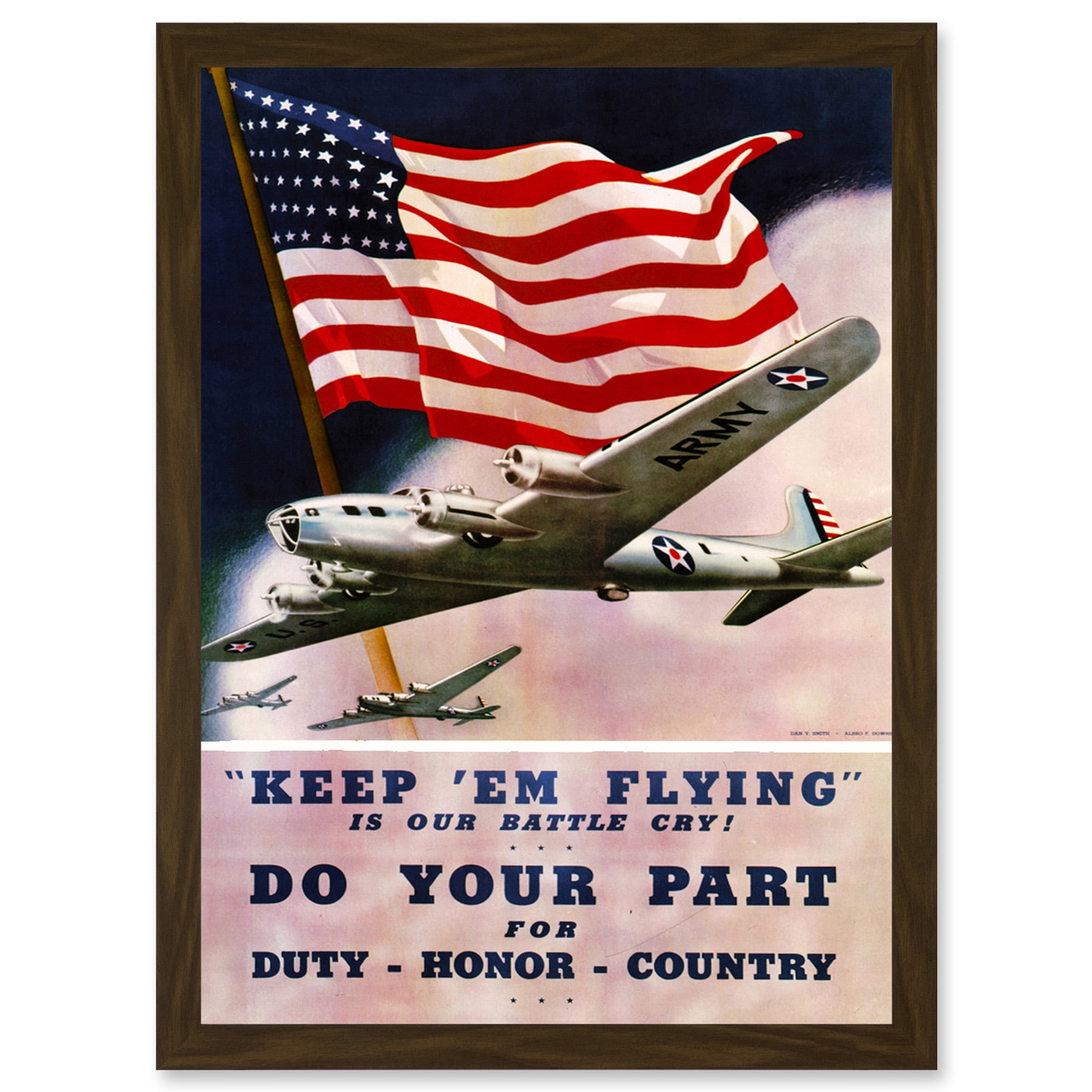 Vintage Ad Military Air Force Bomber Flag USA WW2 War A4 Artwork Framed ...