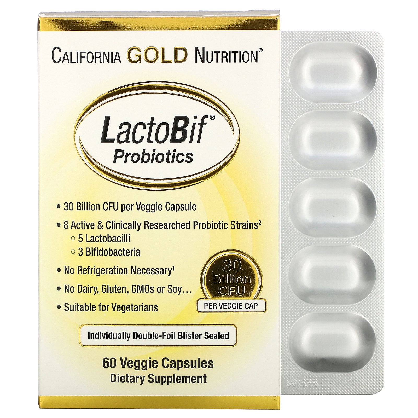 California Gold Nutrition LactoBif Probiotics, 30 Billion CFU, 60 ...