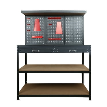 Gymax 48'' Heavy-Duty Workbench with Peg Board Hook Kit & Drawers ...