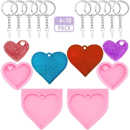 4 Pieces Heart Shape Silicone Keychain Mold Silicone Fondant Mold Heart ...