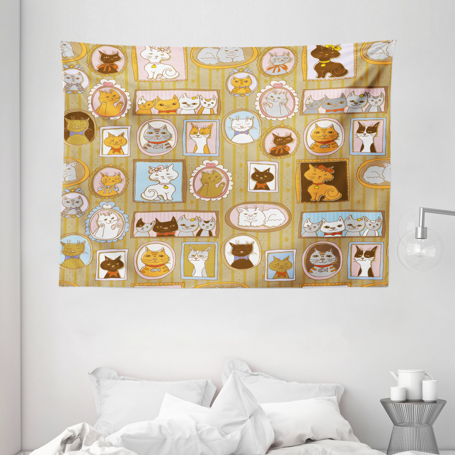 Cat Tapestry, Family Tree of A Kitty with Portraits Domestic Feline ...
